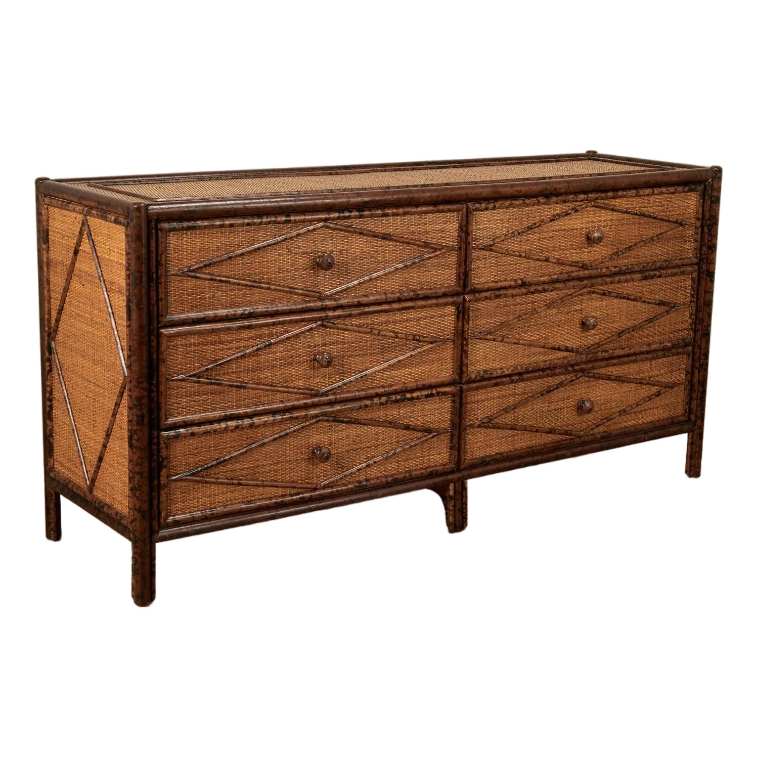 Vintage British Colonial Style Faux Bamboo and Grasscloth Dresser or ...