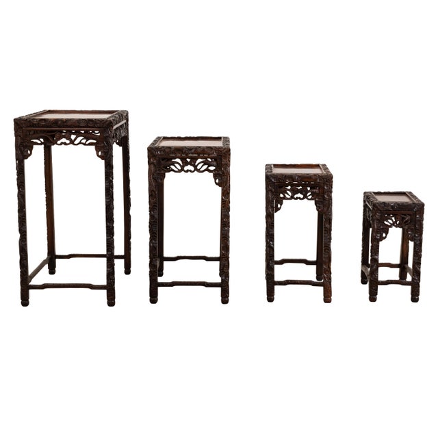 Antique Set of 4 Chinese Qing Dynasty Rosewood Carved Dragon Nesting ...