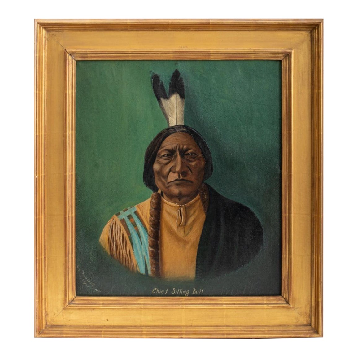 Mid-Century Portrait of Chief Sitting Bull Oil Painting | Chairish