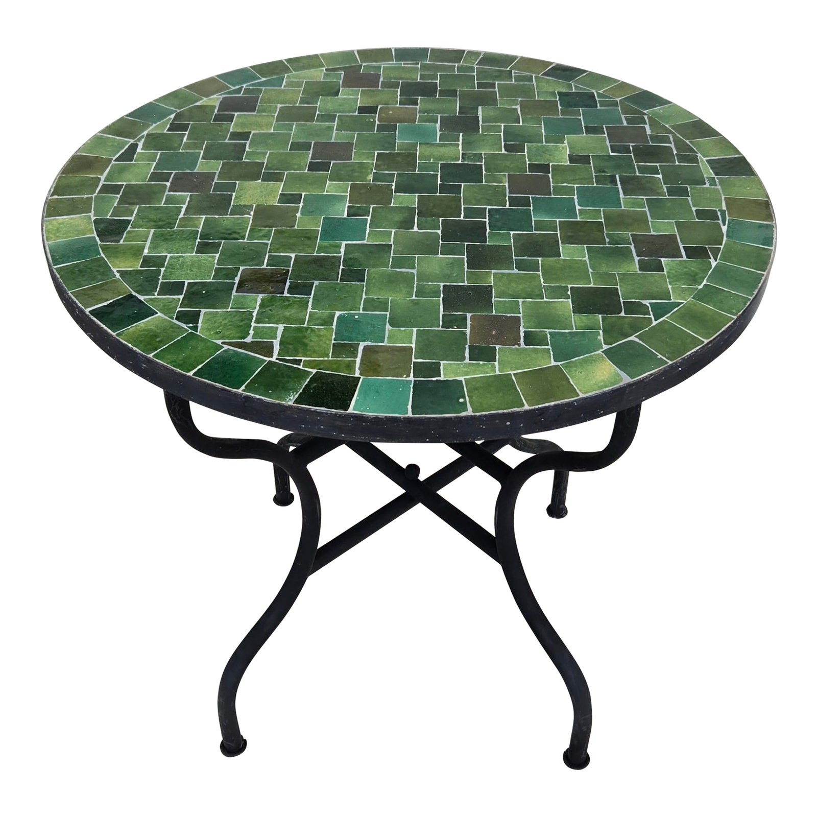 32" Moroccan Round Mosaic Table, Tamegrout Green Bejmat Style / Squares ...