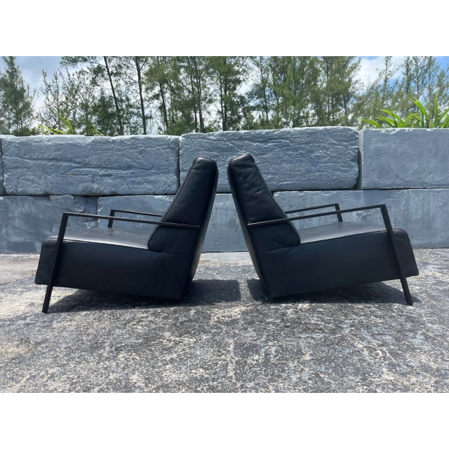 Pair of Black Leather Lounge Chairs by Bullfrog Germany, Kurt Beier ...