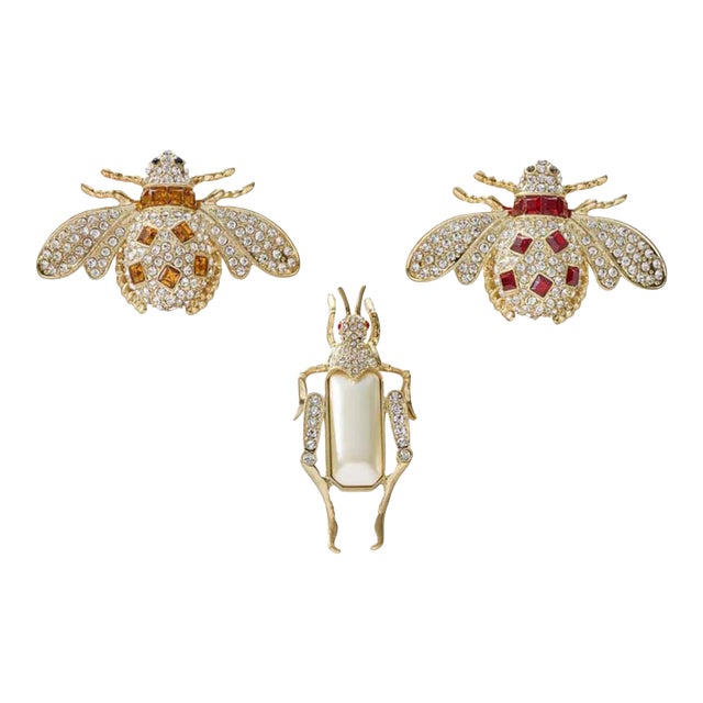 Jeweled Insect Clip Set - Set of 3 | Chairish