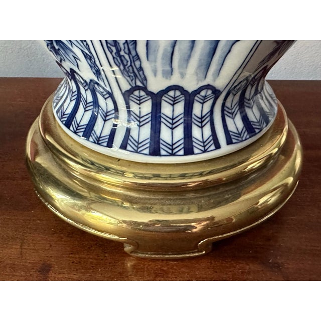 Pair of Tall Chinese Porcelain Blue and White Lamps on Cast Brass Bases ...