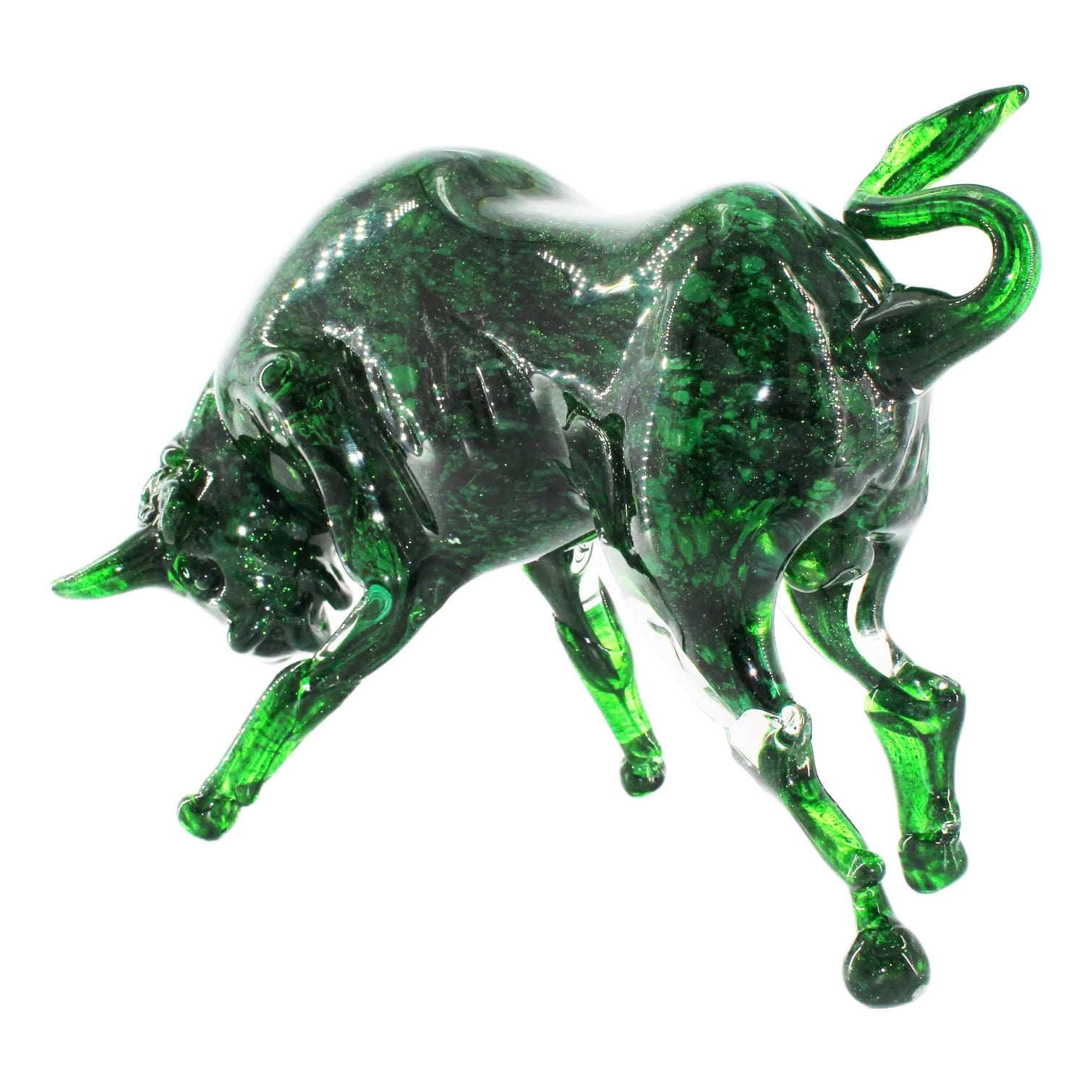 Murano Glass Green Bull Sculpture from MadeForSoul | Chairish