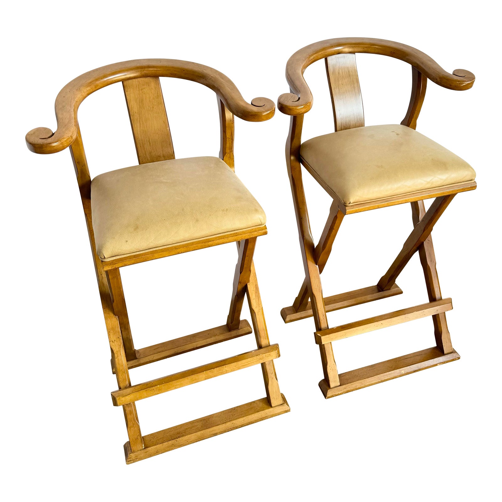 Chinoiserie Ming Style Wood and Leather Stools by Kreiss - a Pair ...