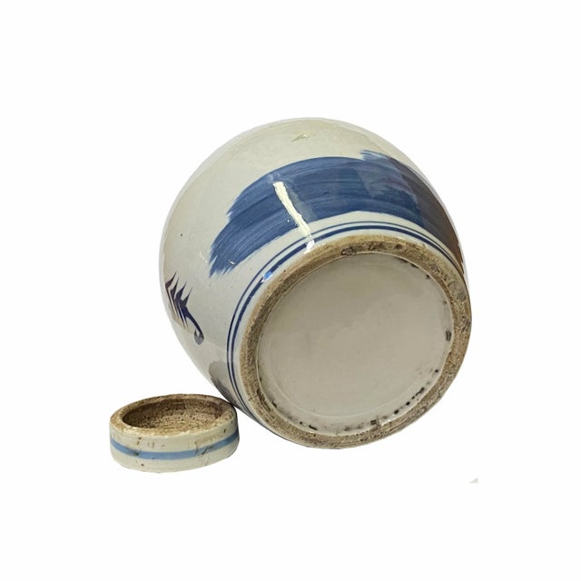 Chinese Oriental Small Blue White Kirin Kid Porcelain Ginger Jar | Chairish