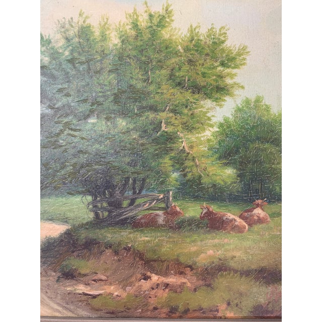 1908 Cows in Bucolic Pasture Oil Painting by John Powell Hunt, Framed ...