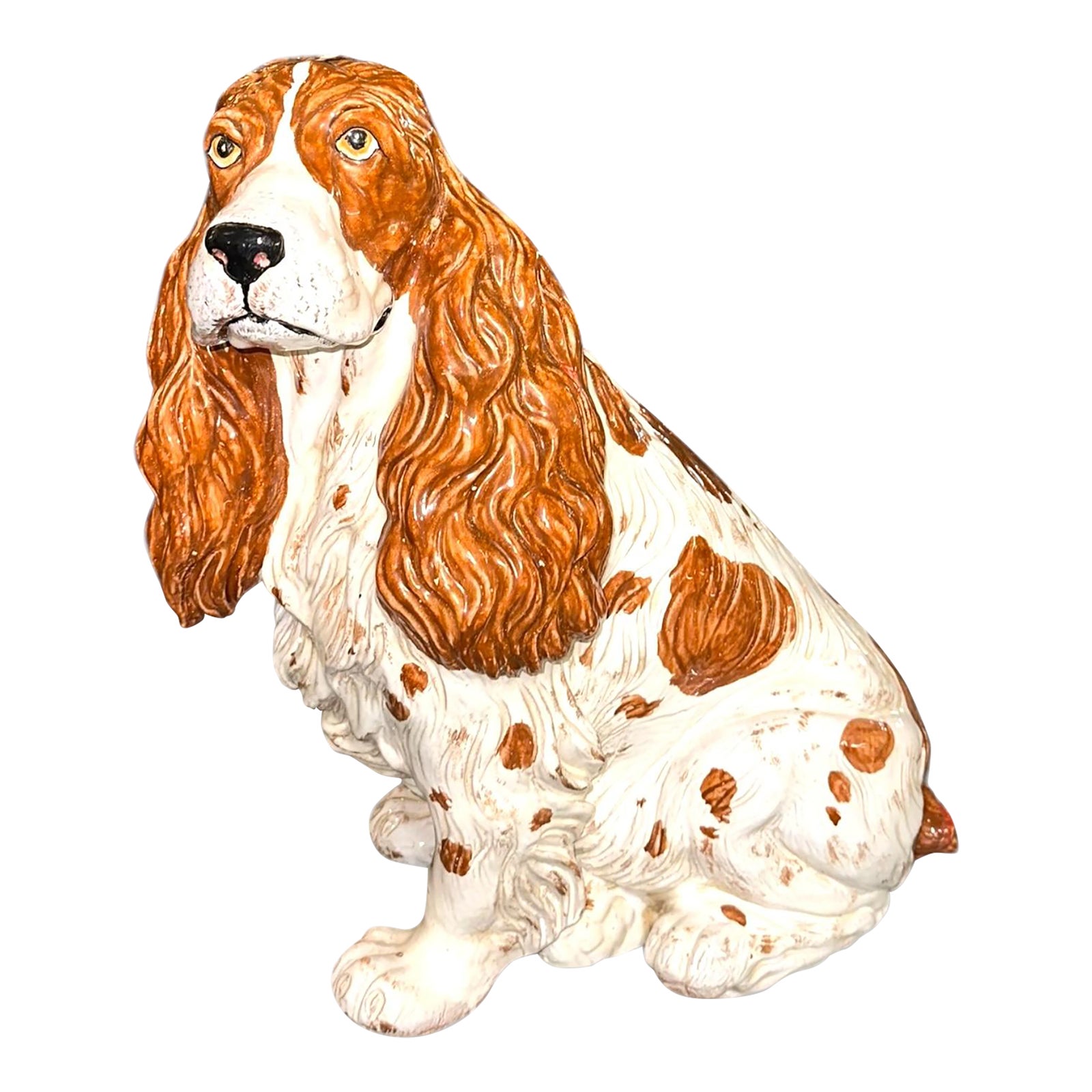 Italian Ceramic Glazed Terra Cotta Cocker Spaniel | Chairish
