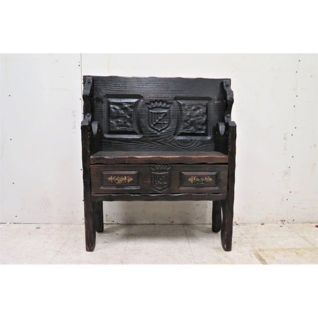 Antique Gothic French Heavily Carved Small Monks Bench | Chairish