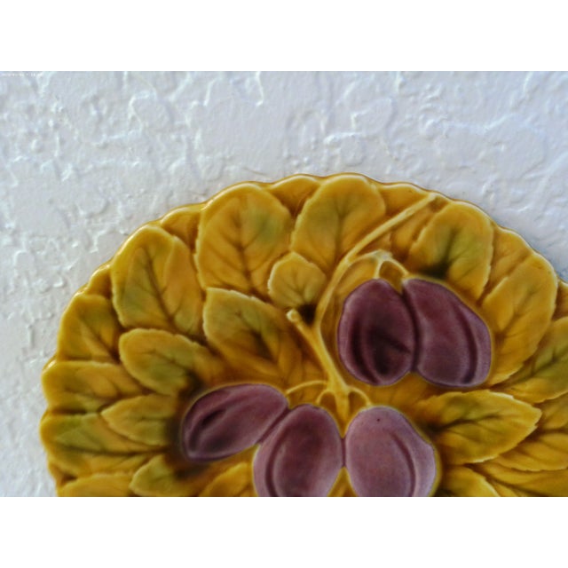 1920s French Sarreguemines Pottery Fruit & Leaf Embossed Plates, Set of ...