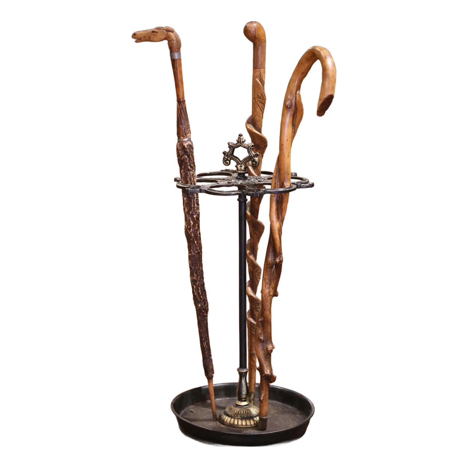 Early 20th Century Gilt Iron French Twelve Cane Holder With Handle and ...
