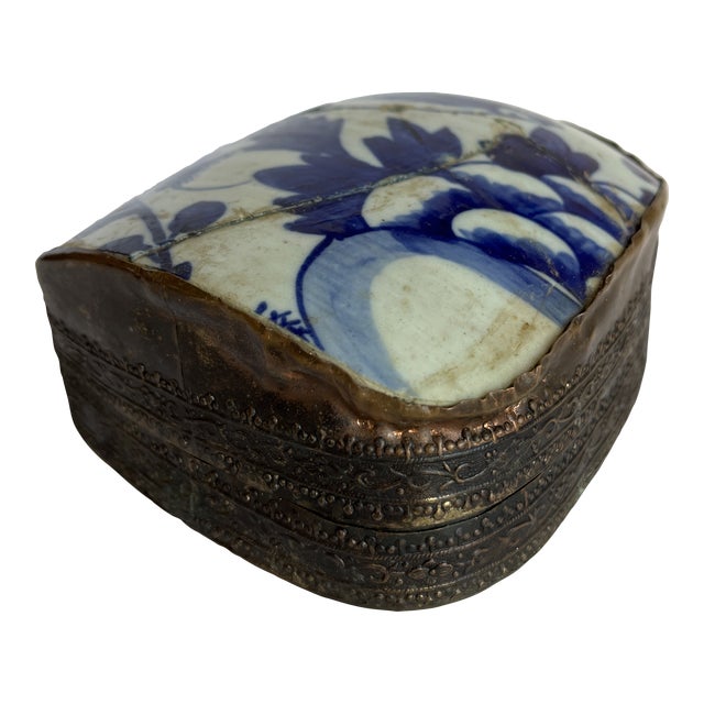 Blue and White Porcelain Box | Chairish