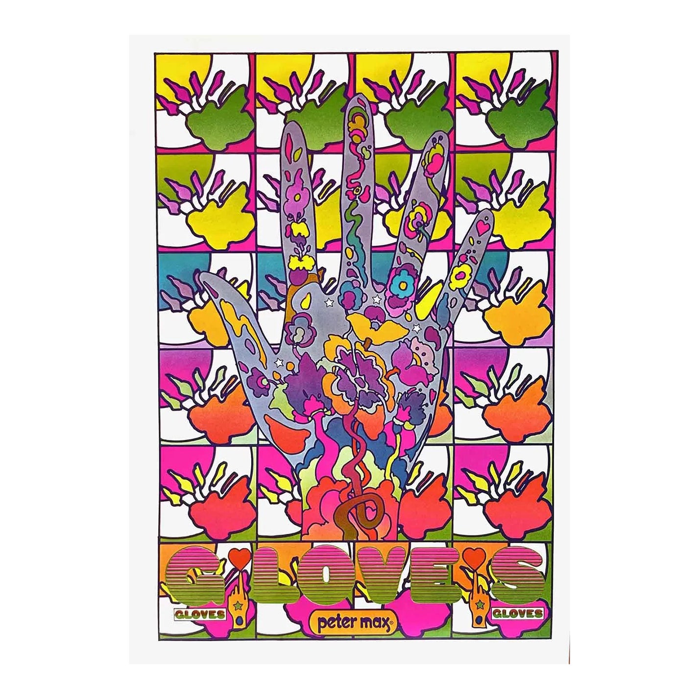 Peter Max Pop Art Poster 12 Gloves 1970 | Chairish