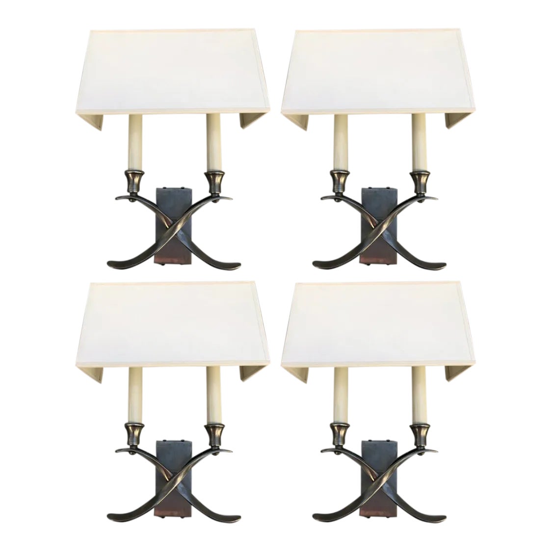 Set of 4 Visual Comfort Cross Bouillotte Small Sconces in Pewter | Chairish