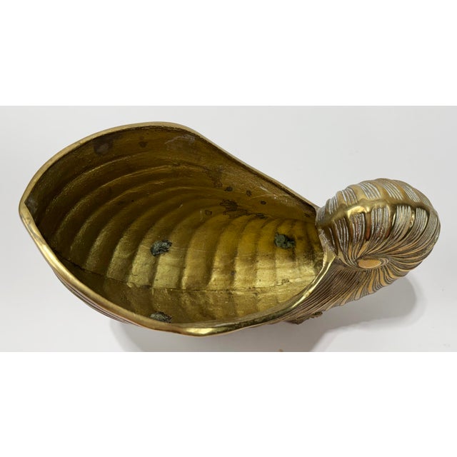 Large Vintage Brass Nautilus Shell Planter or Bottle Chiller | Chairish