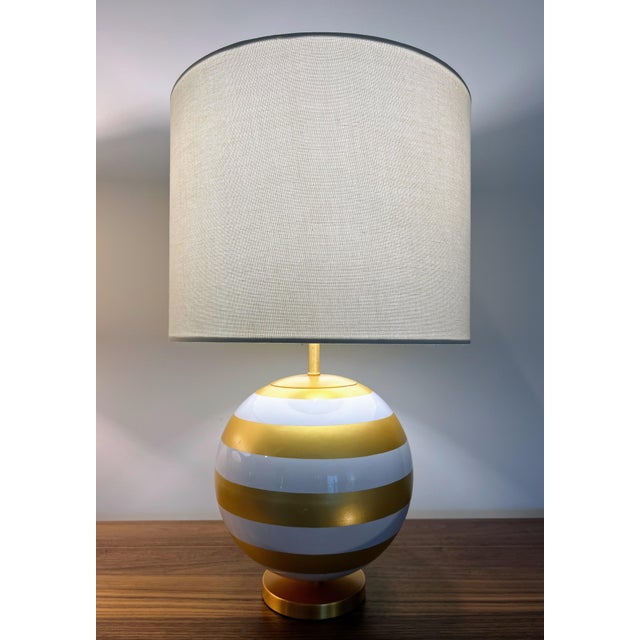 Contemporary Kate Spade New York Round Gold and White Striped Lamps - A ...
