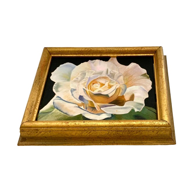 Late 20th Century Vintage Art White Rose Original Oil Painting on ...