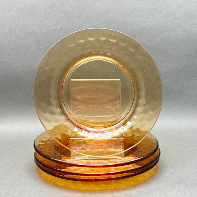 Vintage Set of 4 Tangerine Orange Glass Side/Salad/Dessert Plates With ...