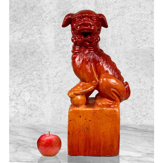 Vintage Chinese Terracotta Orange Red Foo Dog Sculpture | Chairish