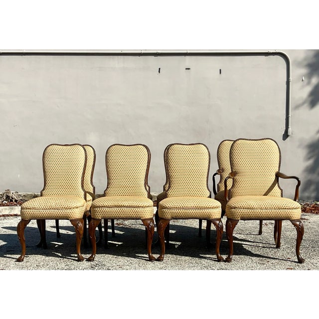 Vintage Carved Wood Nailhead Dining Chairs - Set of 8 | Chairish