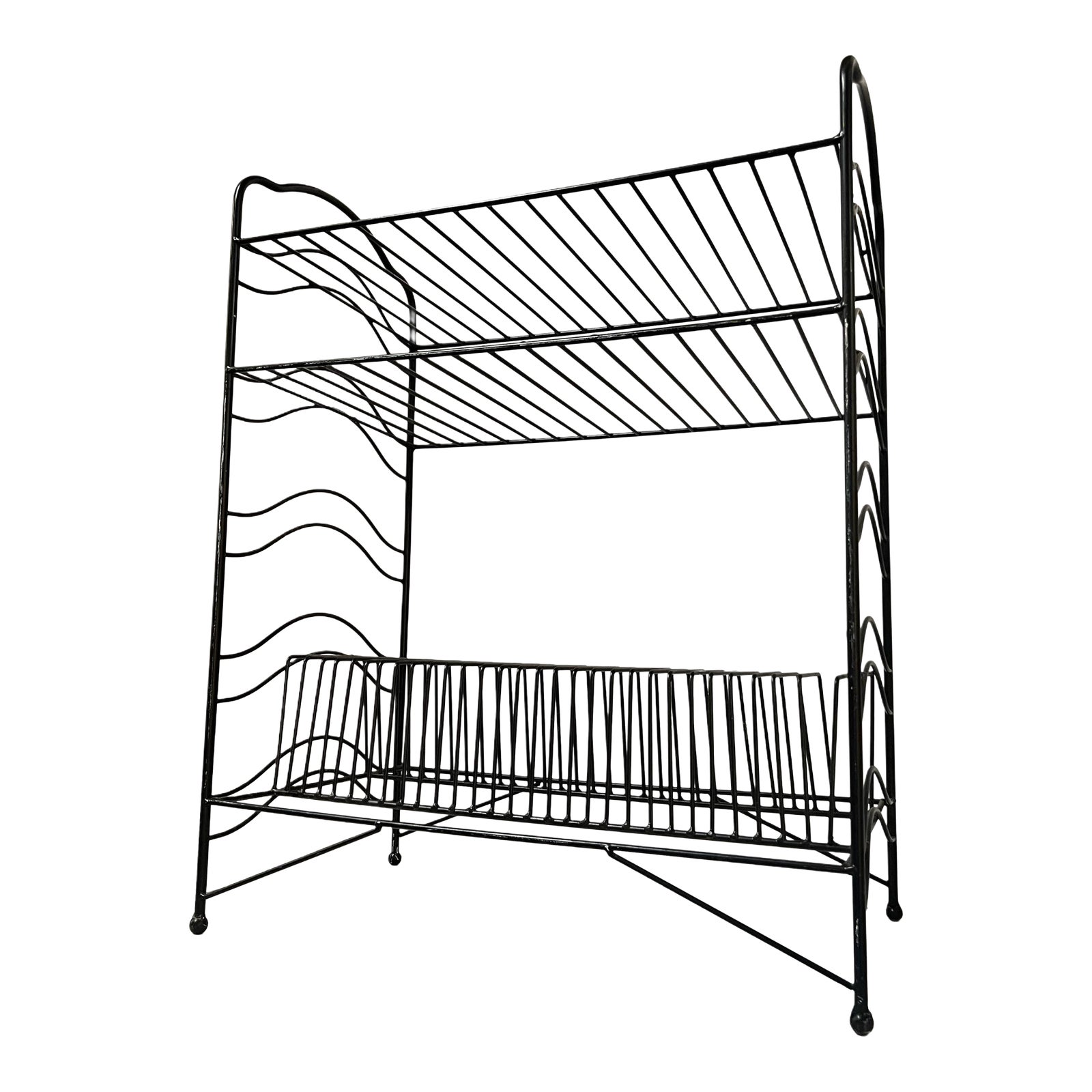 60s Mid Century Modern Black Metal Wire 3 Tier Vinyl Storage and Record ...