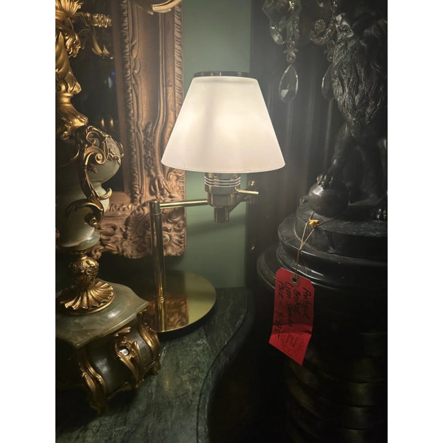 Vintage Modern Brass Swing Arm Reading Table Lamp With Glass Shades ...