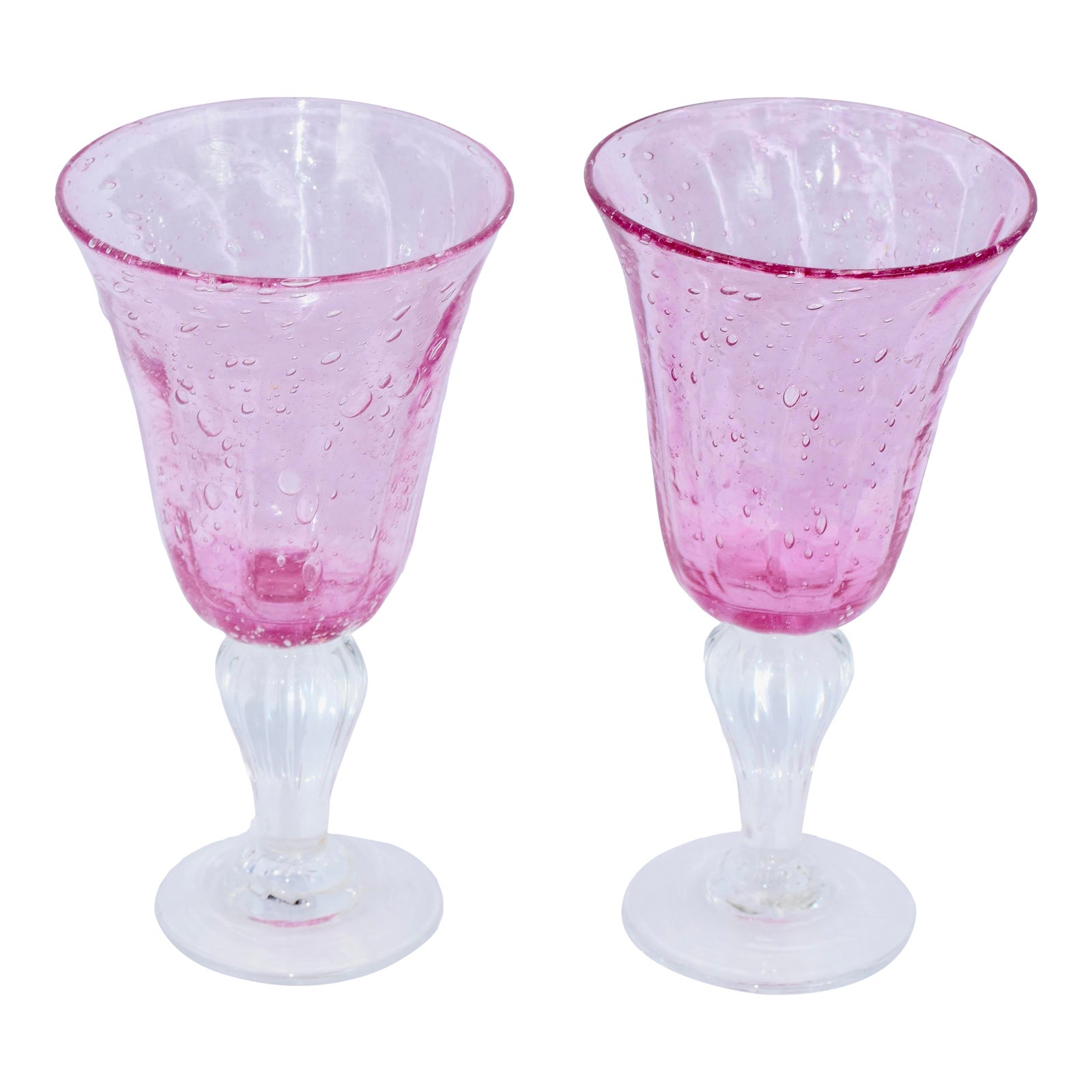 1990s Val De Pome Christophe Saba Biot Seeded Pink Wine/Water Stemware ...