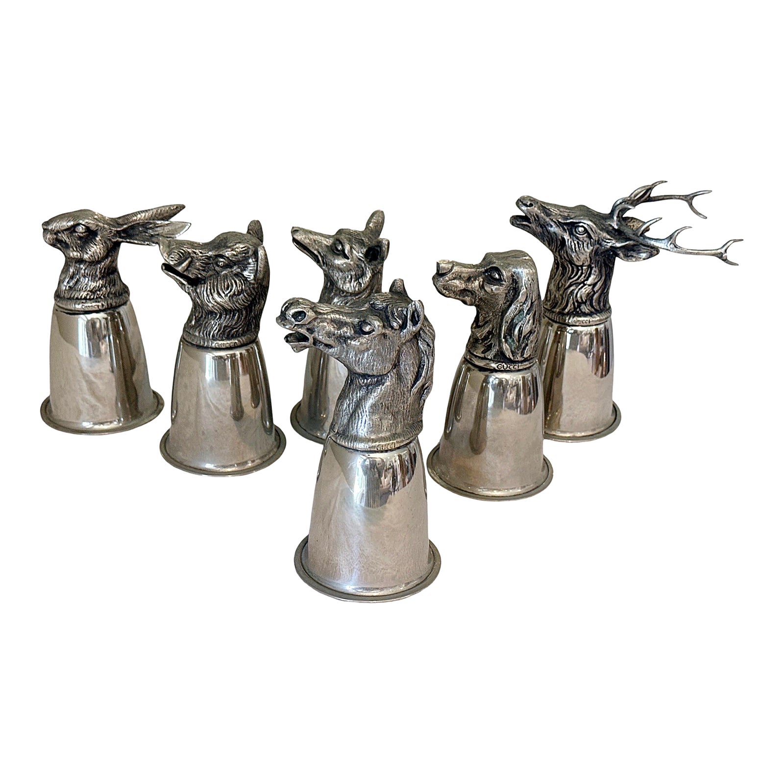 Vintage Gucci Made in Italy Figural Head Stirrup Cups - Set of 6 | Chairish