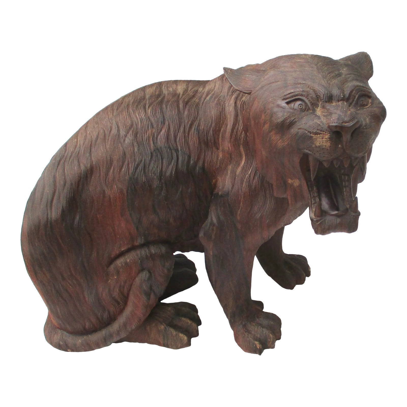 Antique Korean Rosewood Carved Tiger | Chairish