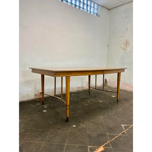 Mid Century Metz Dining Table Cherry Brass 2 Leaves | Chairish