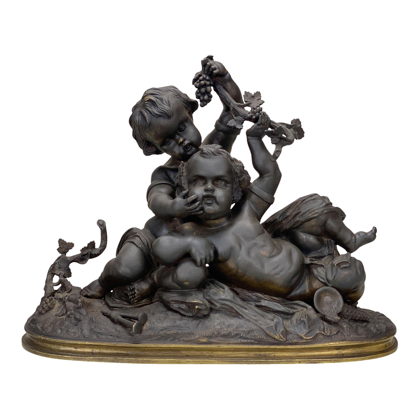 Antique French Rococo Bronze Bacchus Cherub Grapevine Sculpture | Chairish