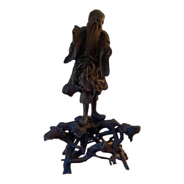 Early 19th Century Chinese Root Carving Man- God of Longevity | Chairish