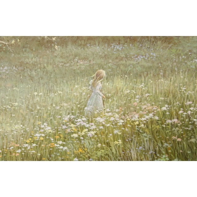 Hyun Bo Yoo 'Girl in Flower Field' Framed Oil Painting | Chairish