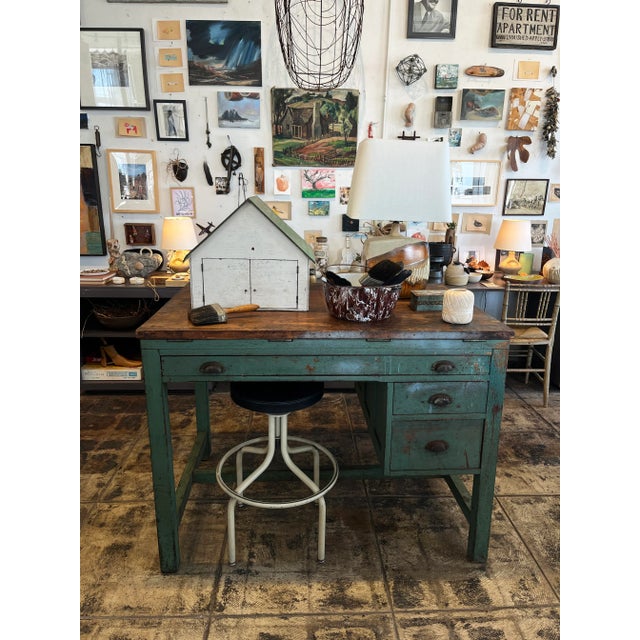 Late 20th Century Green Wood Drafting Table | Chairish