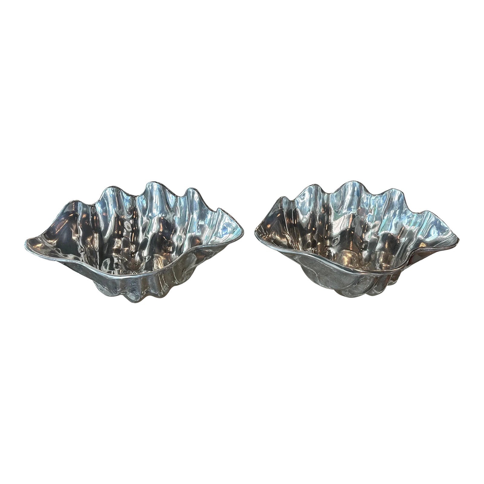 Pair Silver Metal Scalloped Clam Shell Vessel Bowl Planter Arthur Court ...