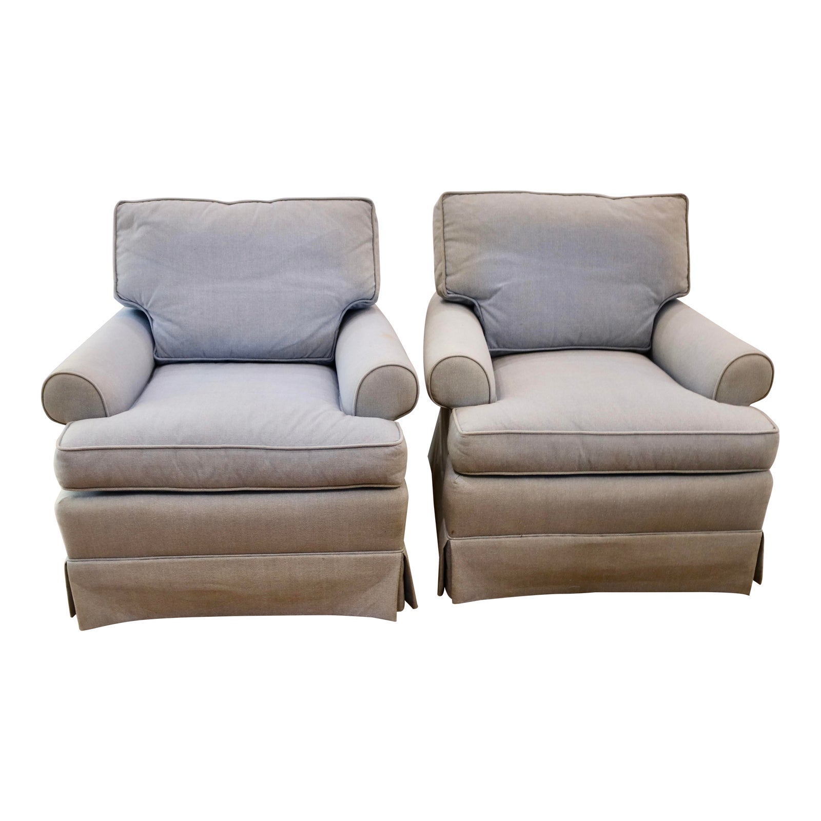Lee Industries English Club Roll Arm Chairs - A Pair | Chairish