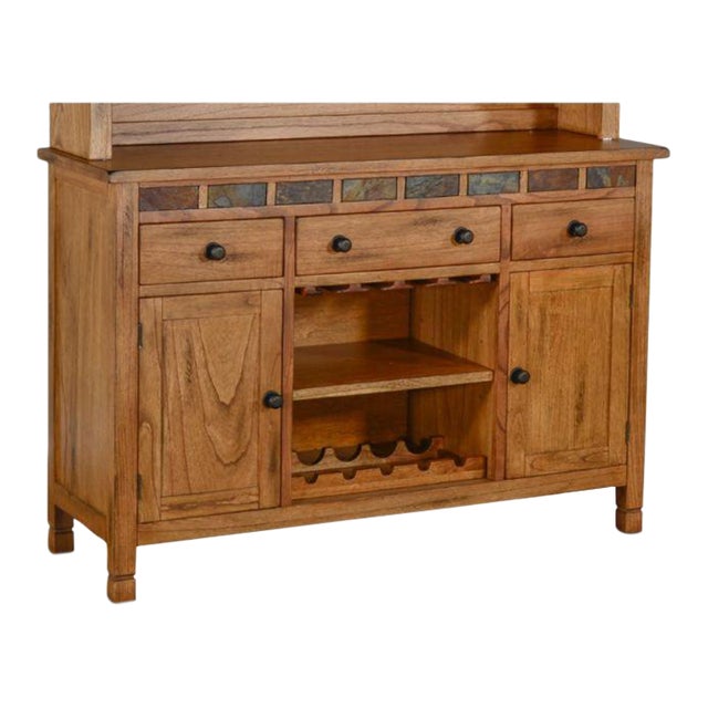 Solid Wood Rustic Buffet Sideboard With Wine Rack | Chairish