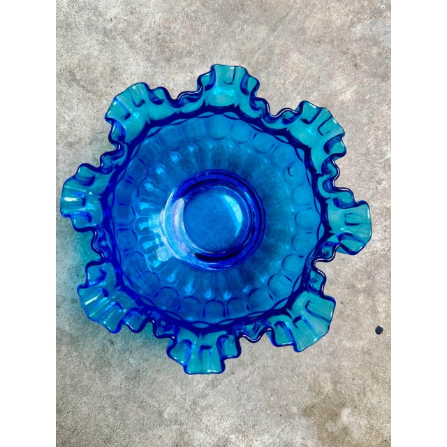 1970s Fenton Glass Colonial Blue Thumb Print Double Crimp Bonbon Bowl ...