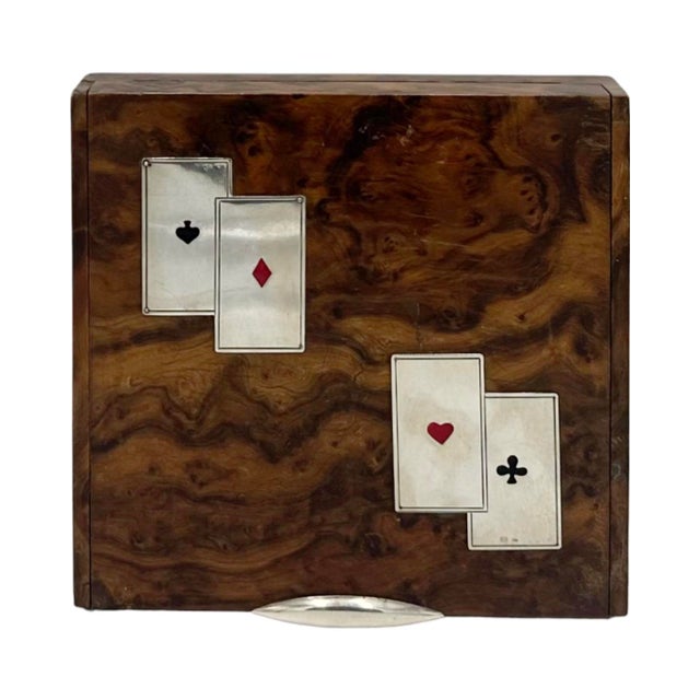 Vintage Italian Sterling Silver & Burl Wood Playing Card Box Gaming ...