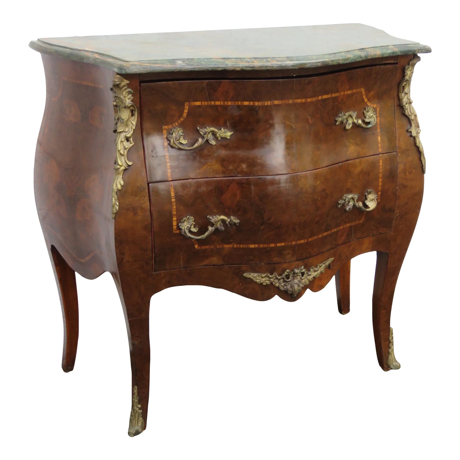 French Marble Top Bombay Serpentine Inlay Commode Dresser Bathroom ...