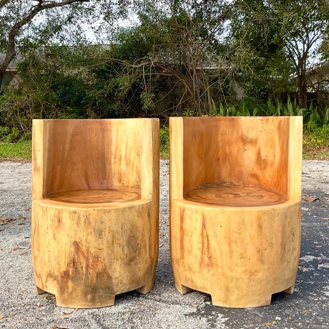 Vintage Boho Carved Tree Trunk Chair | Chairish