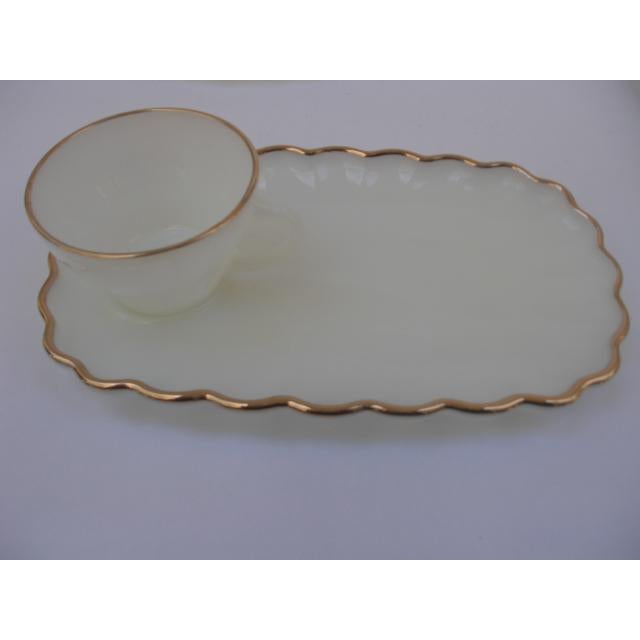 Vintage Milk Glass Tea Cup and Luncheon Plate Sets - Service for 4 ...