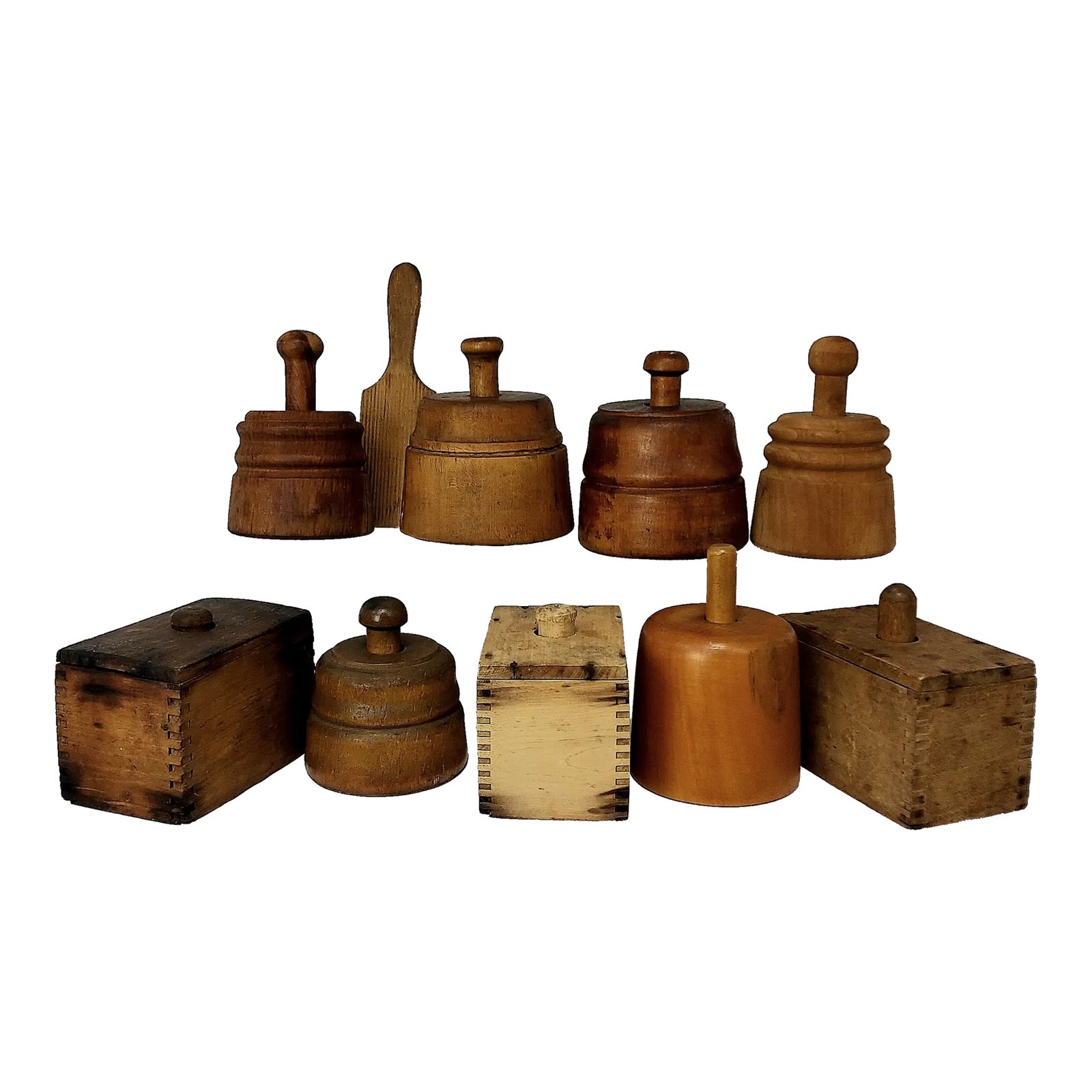Antique Wooden Butter Mold With Impressions, Set of 10 | Chairish