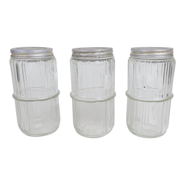 Vintage Hoosier Ribbed Glass Jars - Set of 3 | Chairish