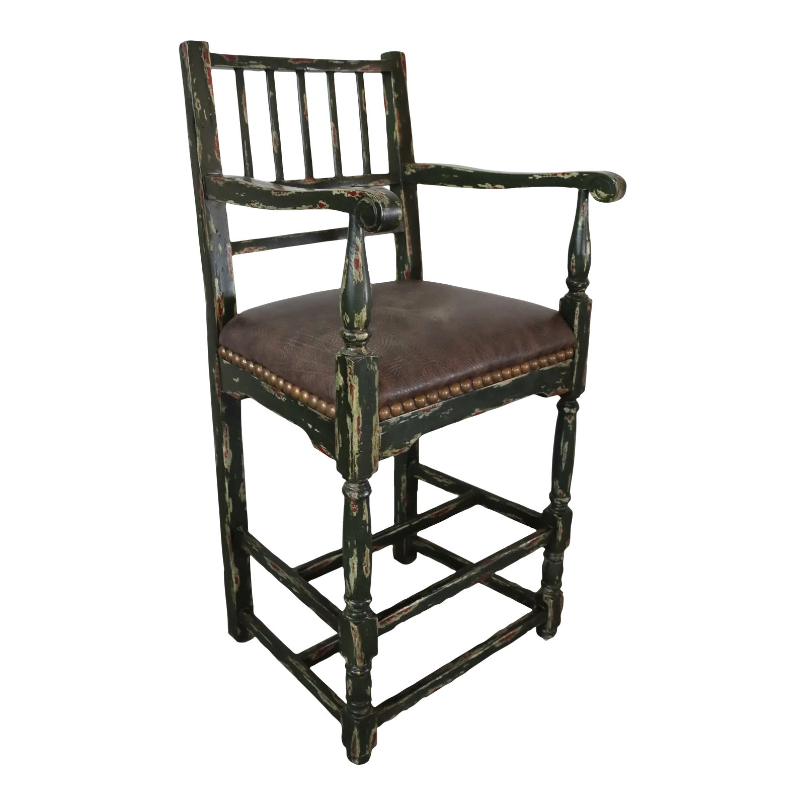 Distressed Rustic Bar Stool | Chairish