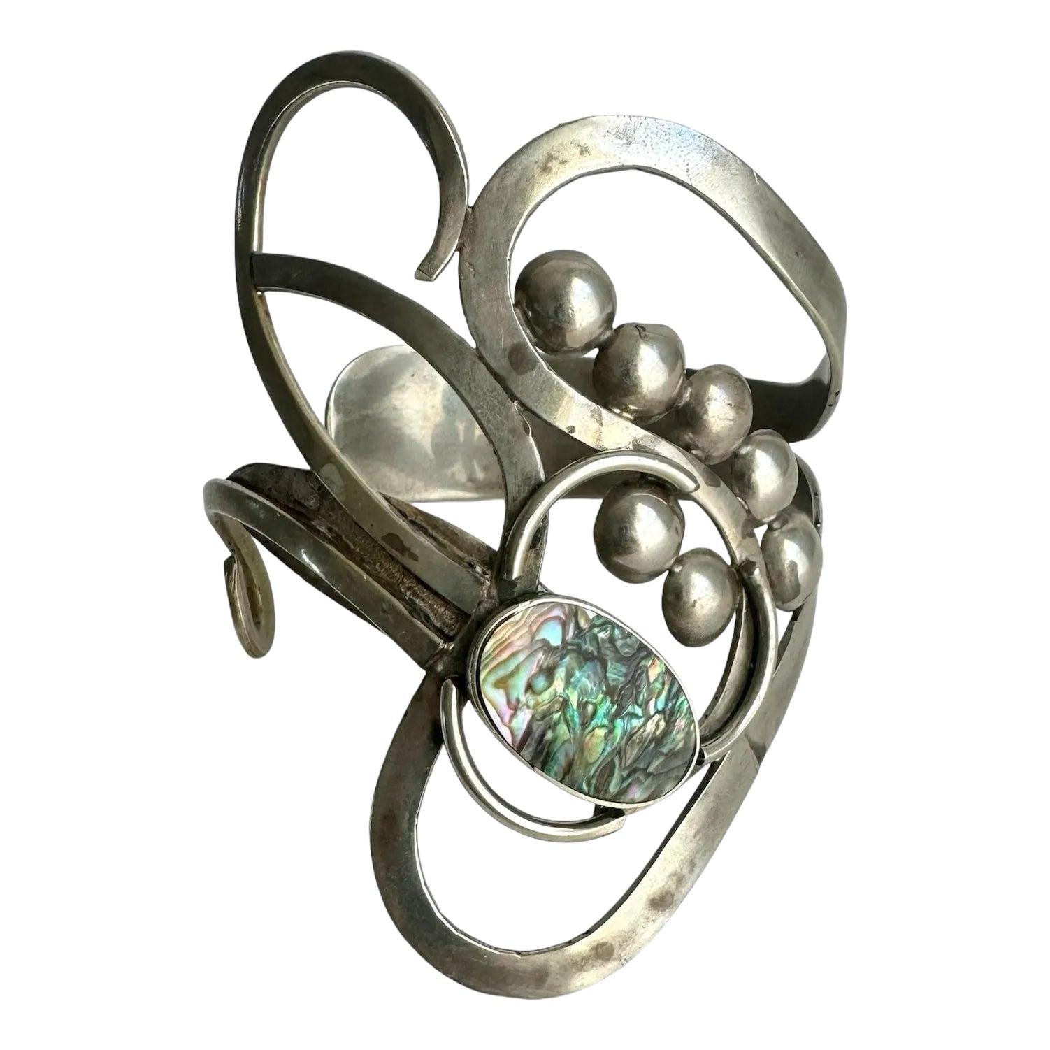 Vintage Abalone Shell Bracelet Artisan Freeform Silver Large Cuff MCM ...