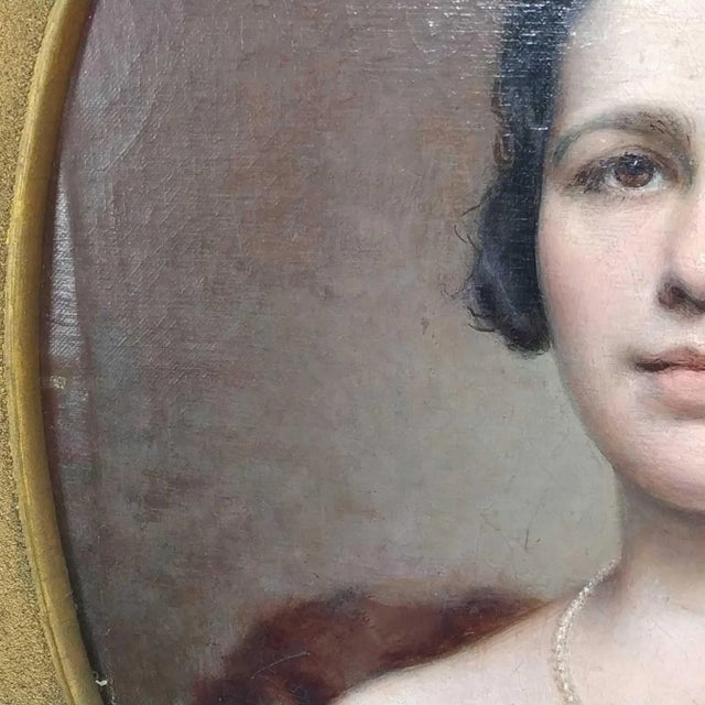 Large Early 20th Century European Portrait Oil Painting of a Lady With ...