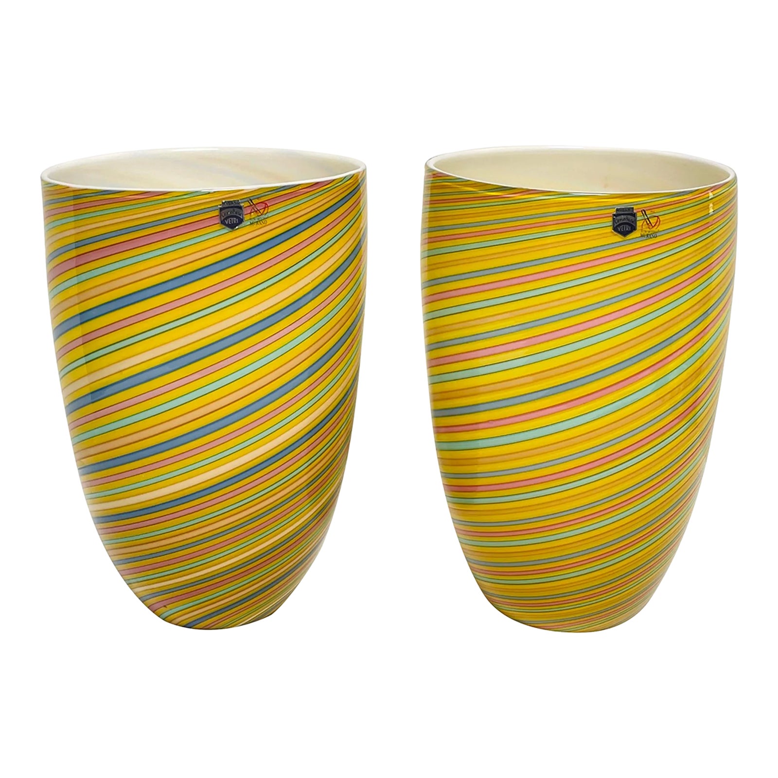 Pair of 2000s Large Gino Cenedese ‘Filigrana’ Murano Italian Glass ...