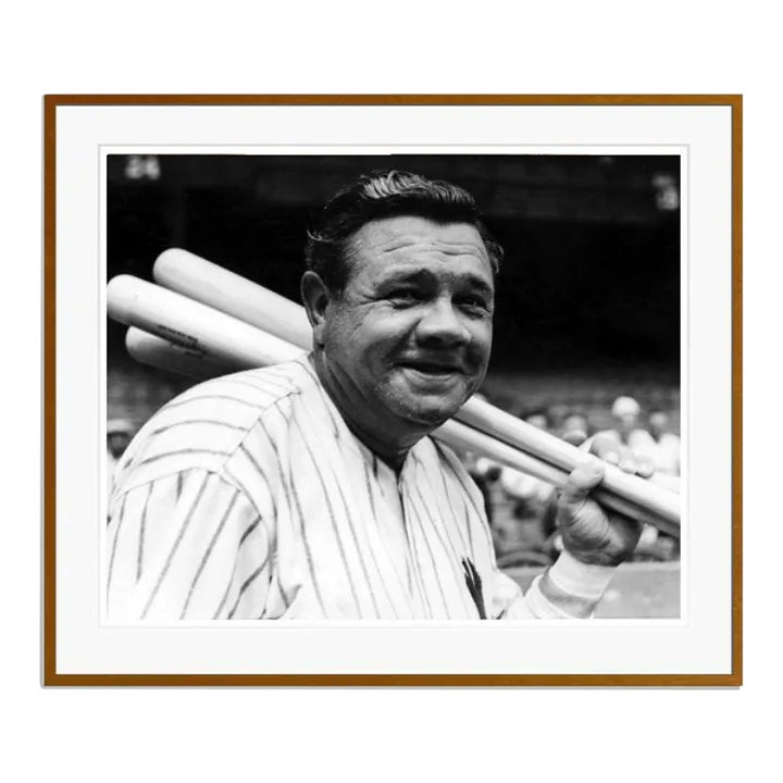 Babe Ruth With Baseball Bats Brown Framed Archival Pigment Print | Chairish