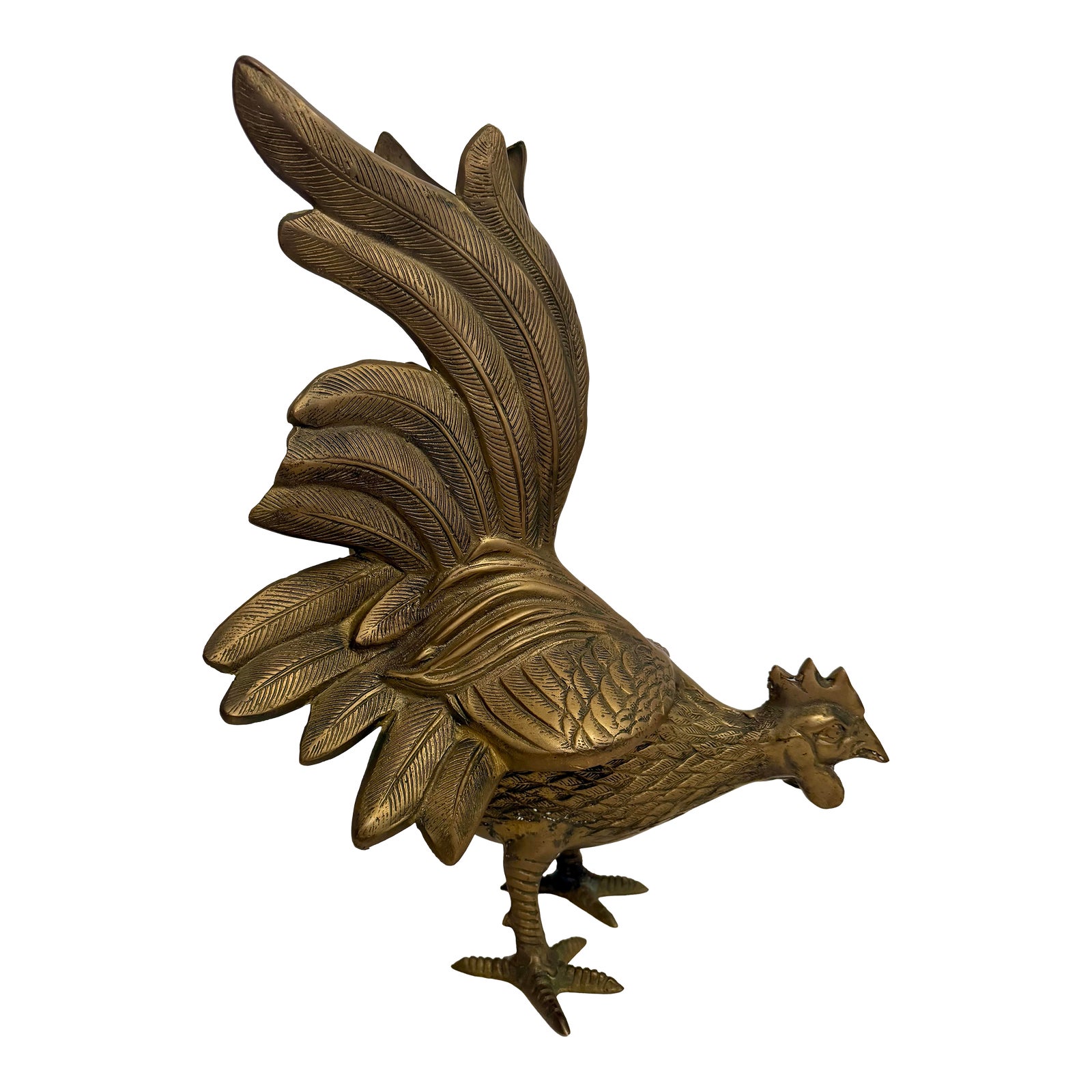 Life Size Brass Rooster Sculpture | Chairish